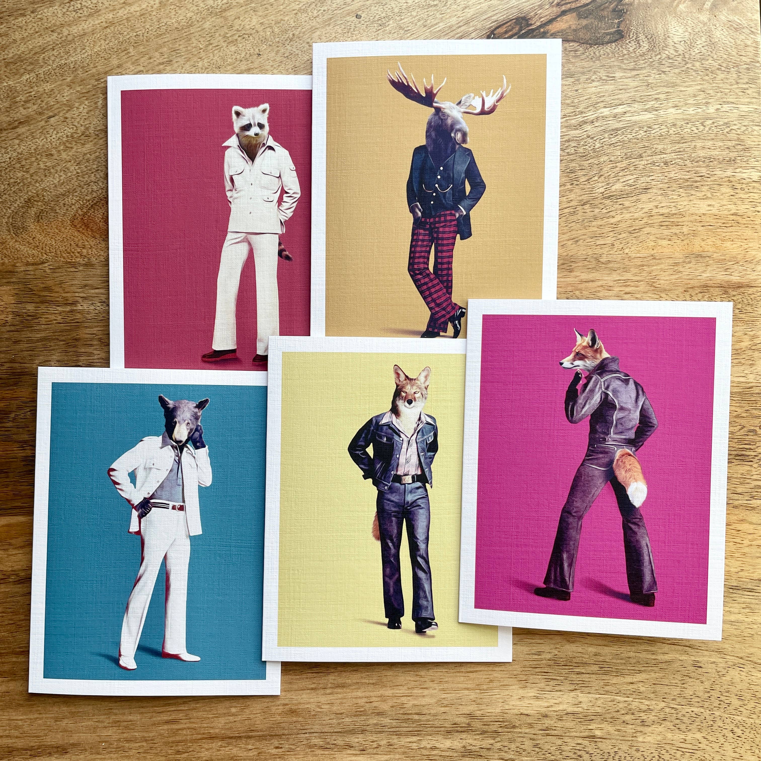 Animals in Clothes: Bear, moose, fox, raccoon, coyote 5-card pack ...